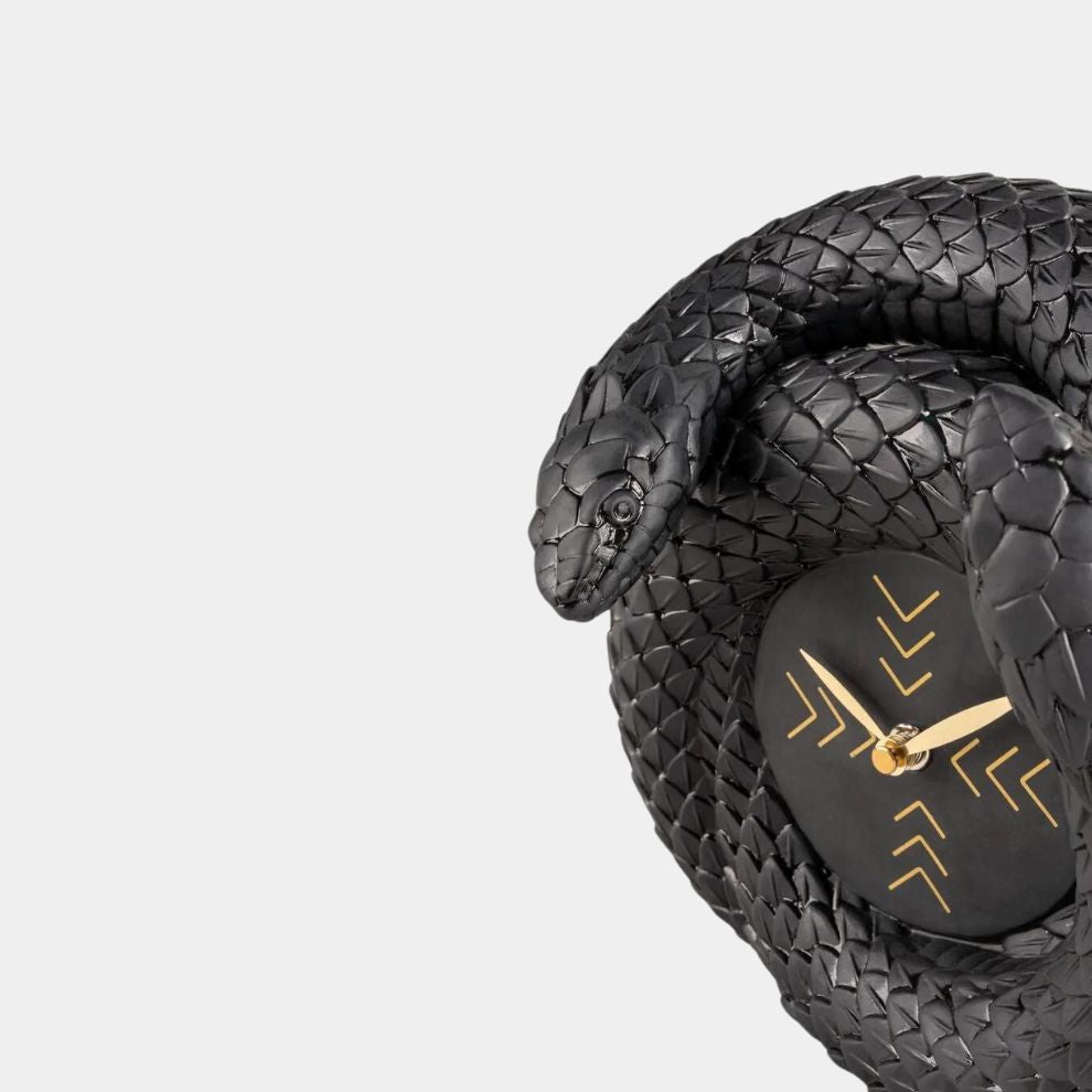 Luxury Matte Black Snake Clock With Gold Arms | Touched Interiors