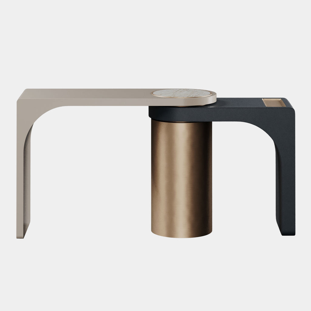 Belvedere Blue Leather & Marble Luxury Console Table | Touched Interiors