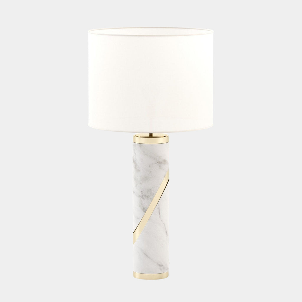 Carrara Marble Cylindrical Luxury Table Lamp | Touched Interiors