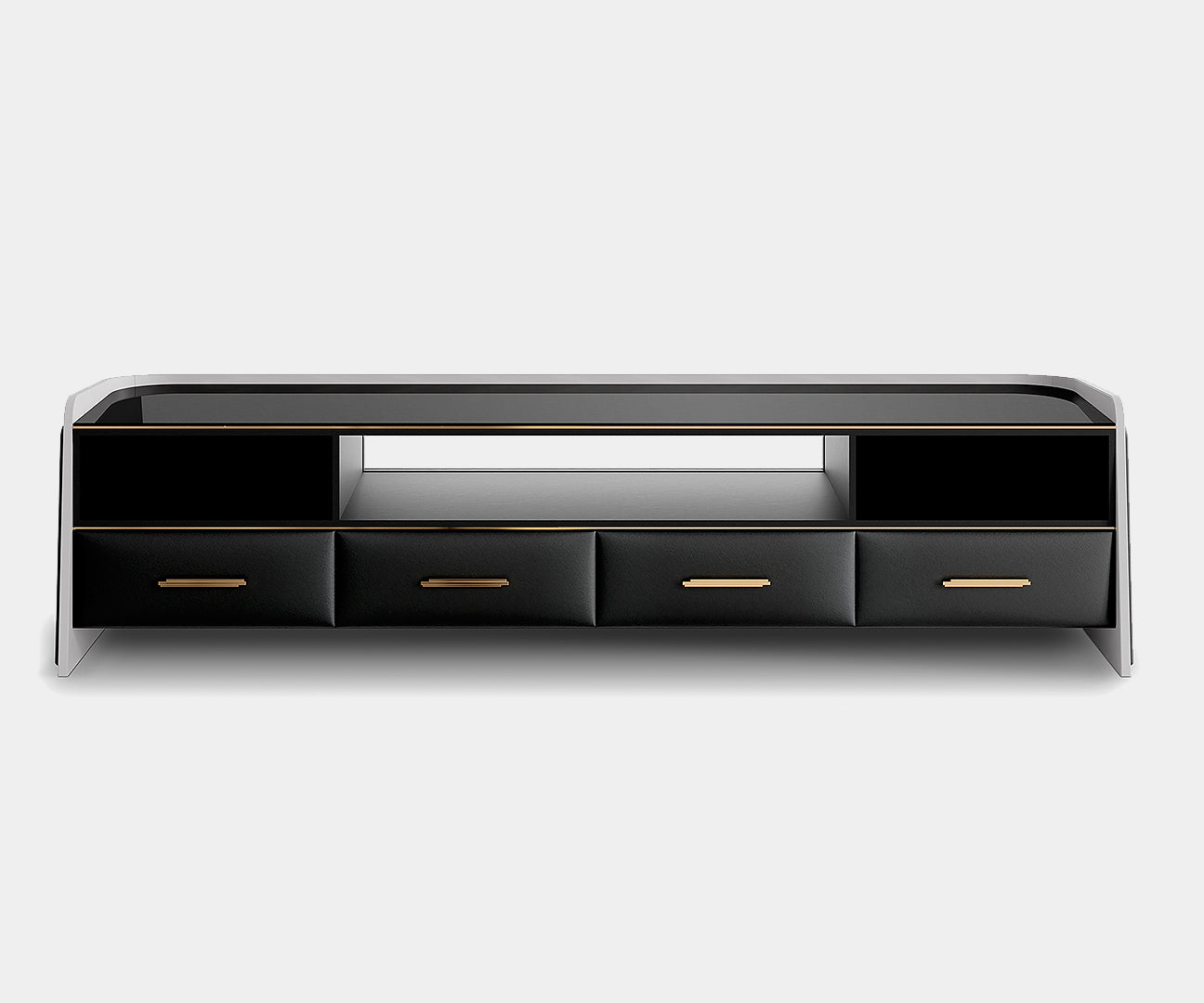 Draper Luxury TV Cabinet – Premium Leather, Polished Brass & Smoked Gl ...