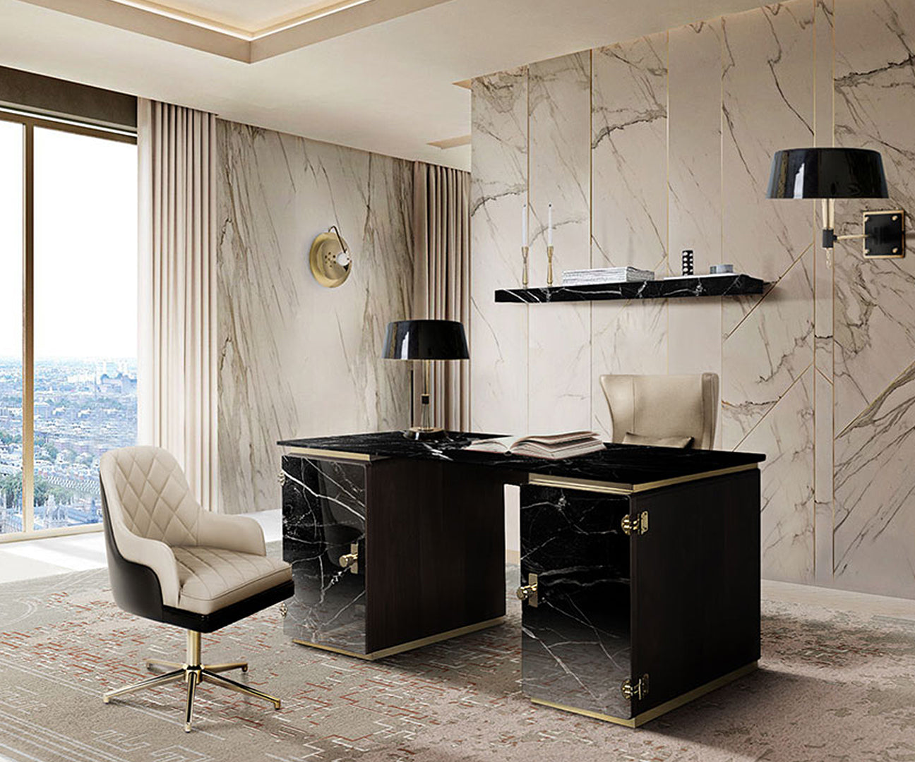 MacMillan Luxury Desk: Modern Walnut and Marble Statement Piece ...