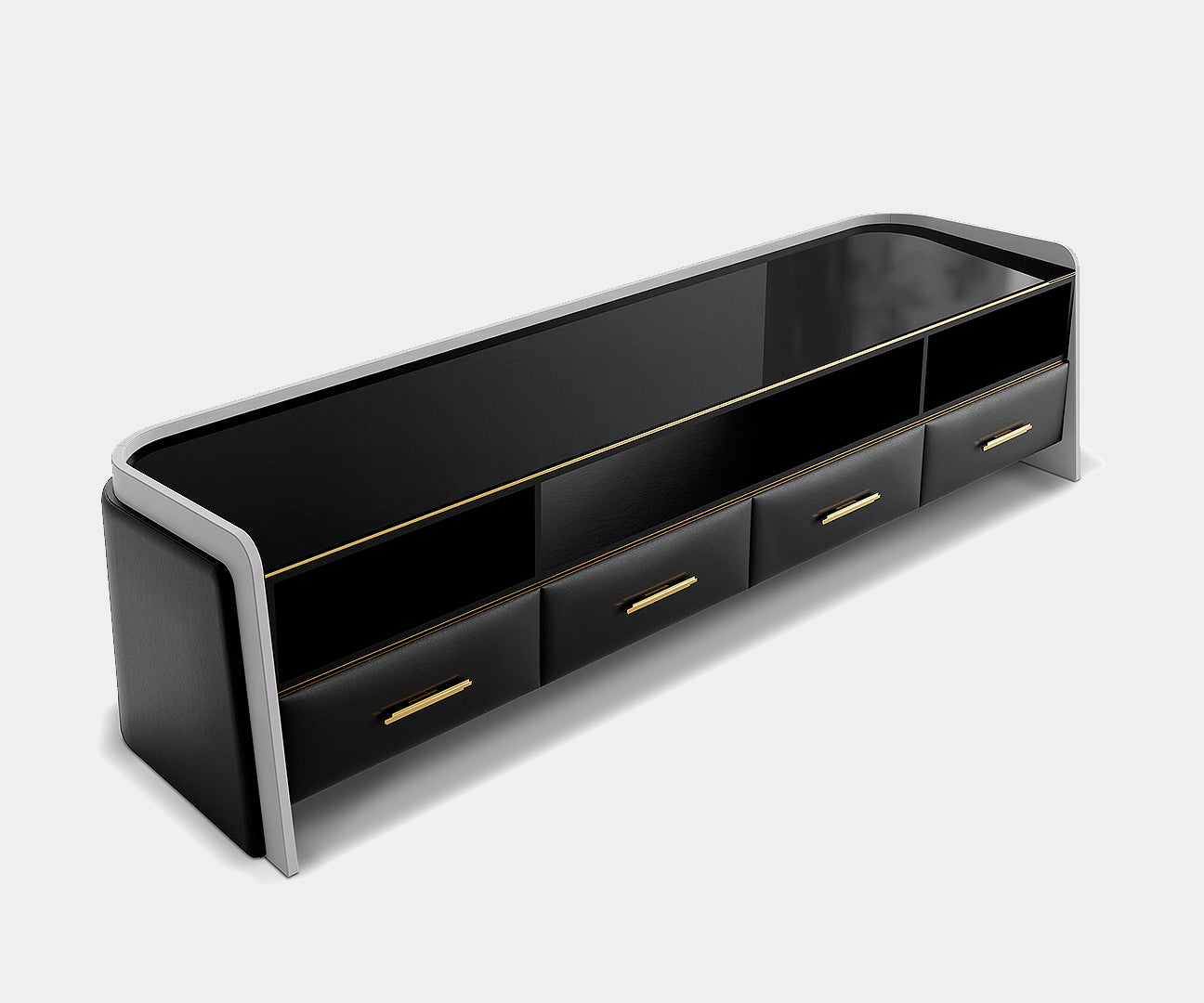 Draper Luxury TV Cabinet – Premium Leather, Polished Brass & Smoked Gl ...