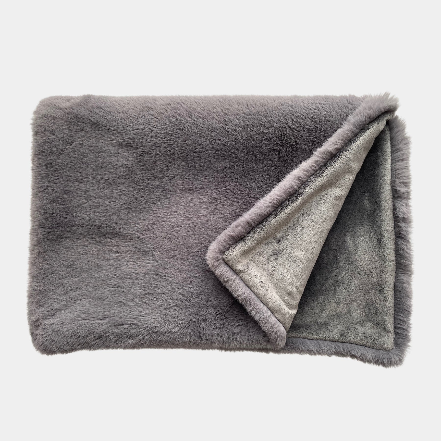 Slate Grey Premium Faux Fur Throw | Touched Interiors