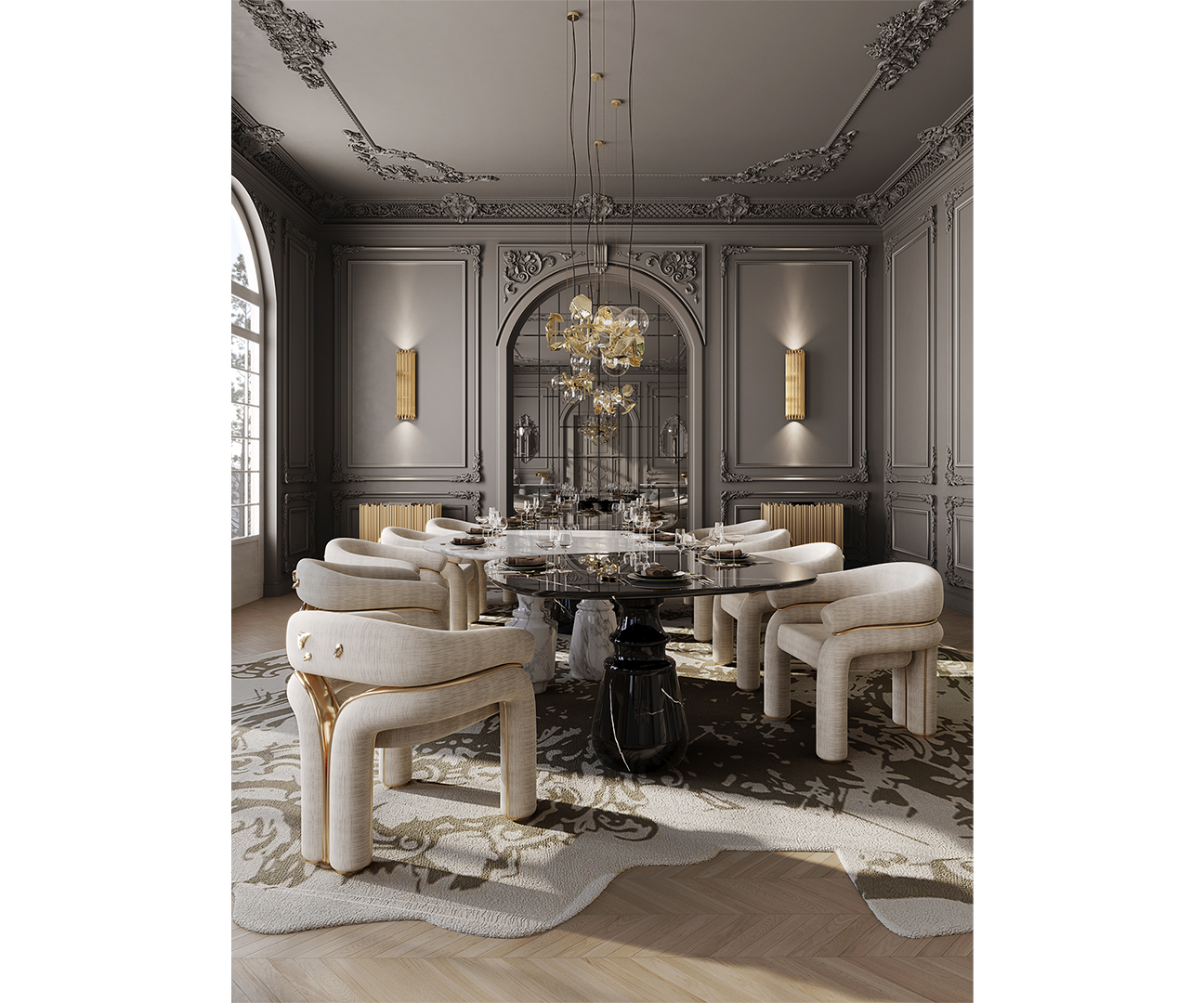 Daphne White Luxury Chair: Handcrafted Brass and Wood Accent Chair ...