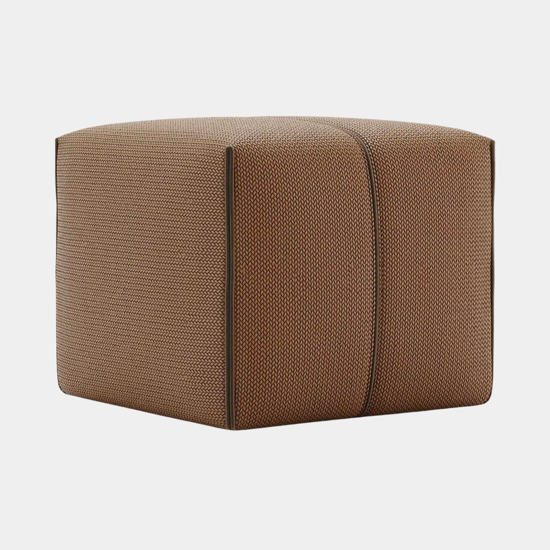 Textured Faux Leather Pouf with Velvet Piping | Touched Interiors