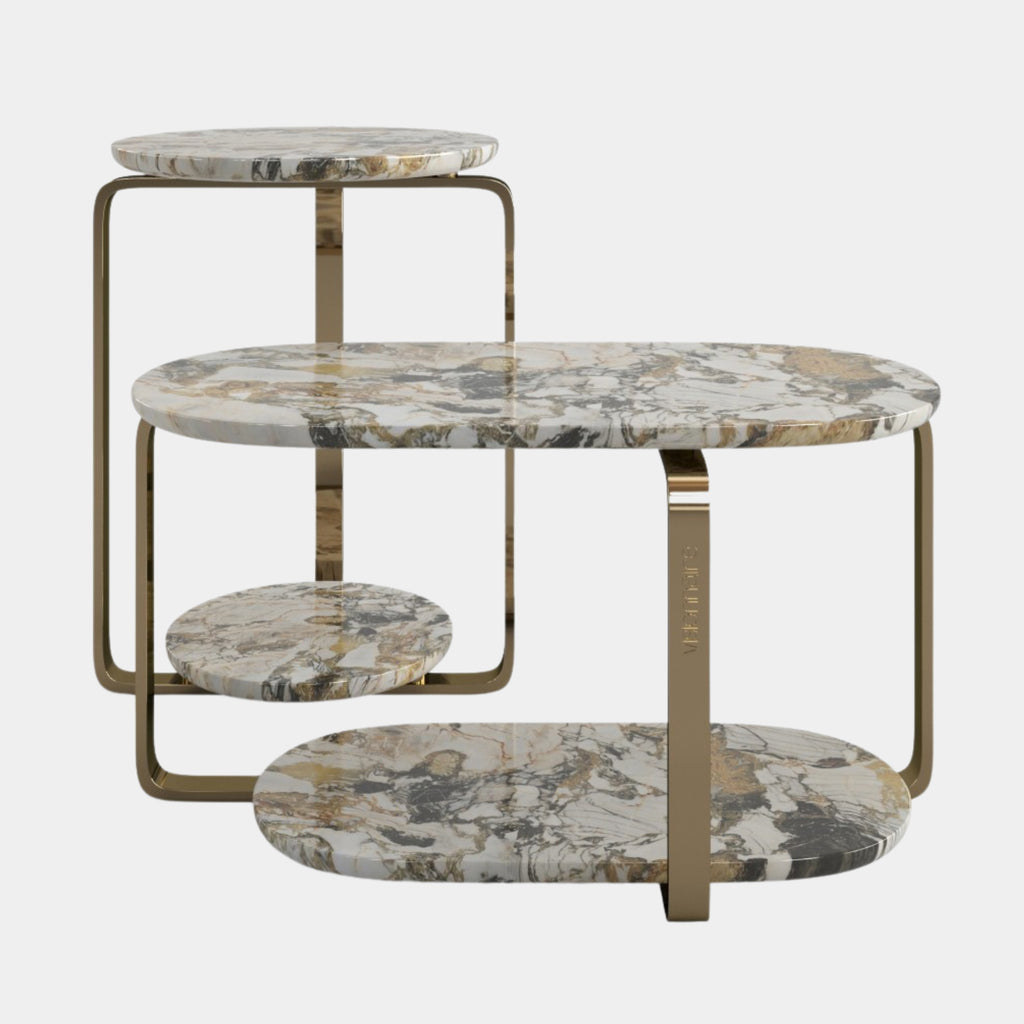 Visionnaire Button Luxury Modern Coffee Table Set - Marble Top ...