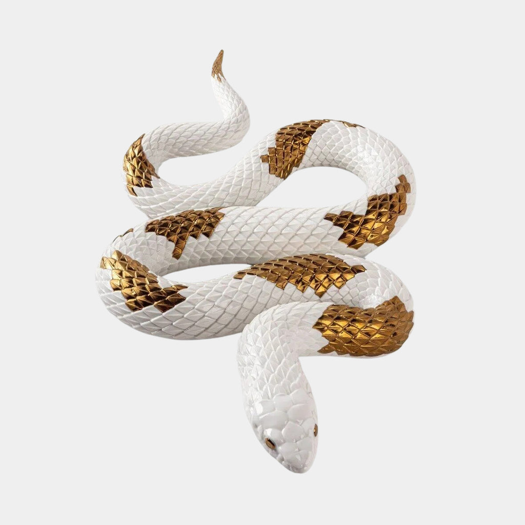 White Porcelain Luxury Snake Sculpture with Copper Luster | Touched ...