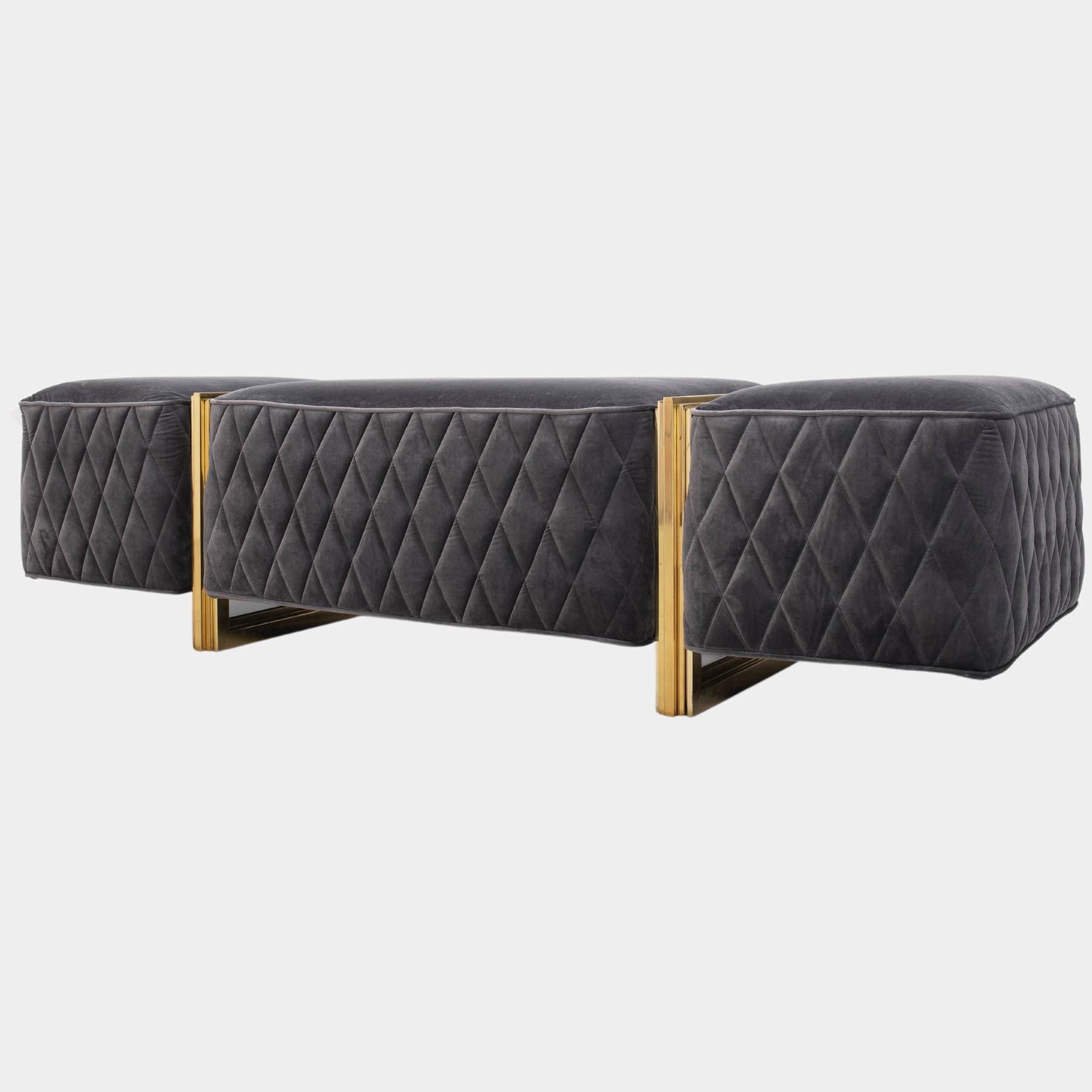 Luxury Diamond Stitched Polished Brass & Velvet Ottoman | Touched Interiors
