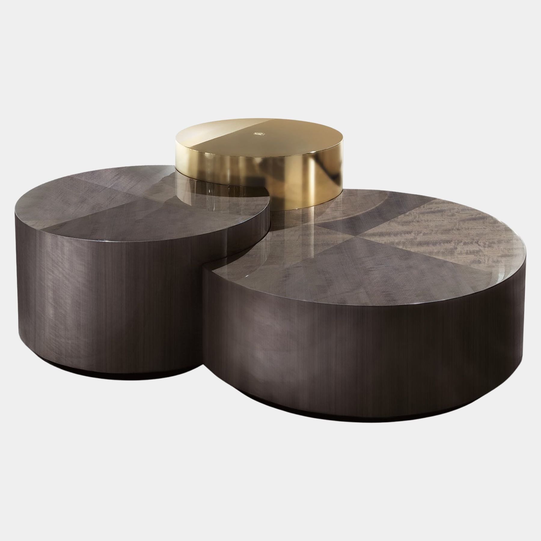 Mahogany Veneer & Gold Chrome Drusilla Triple Coffee Table | Touched Interiors